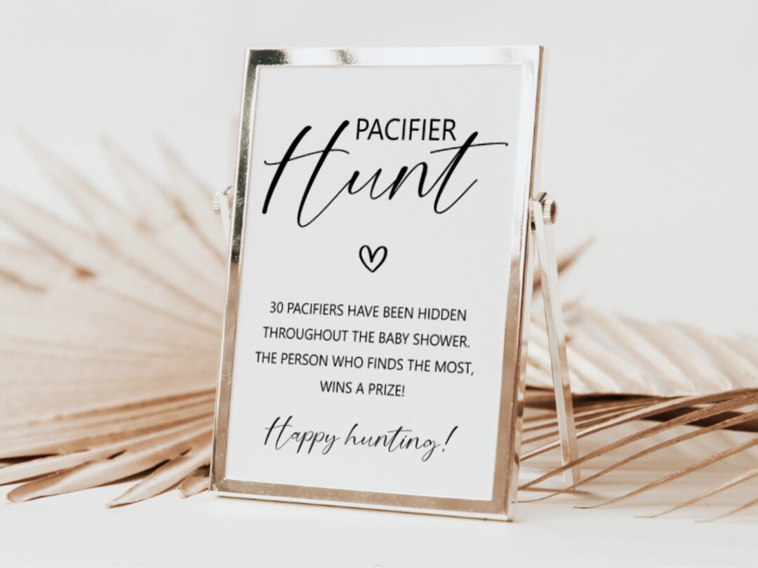 Pacifier Hunt Baby Shower Game | Modern Baby Shower Sign | Pacifier ...