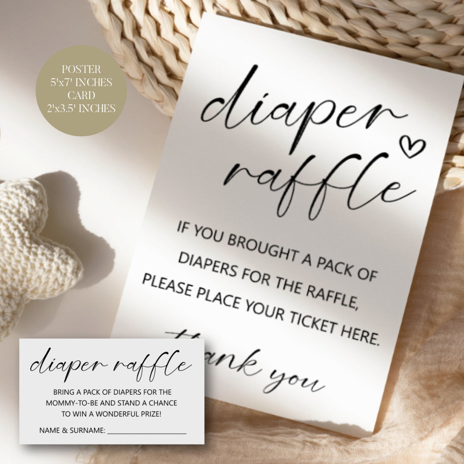 Baby Shower Sign Diaper Raffle Sign and Diaper Raffle Card Nappy Game ...