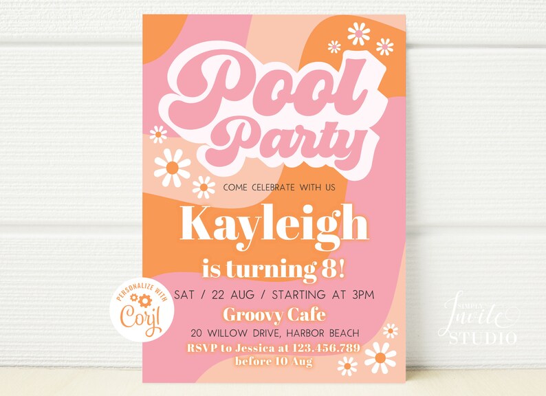 70s RETRO Summer Pool Party Invitation Fun in the Sun - Etsy