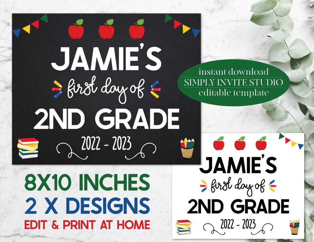 Editable First Day of School Sign: Any Grade Poster (digital Download ...