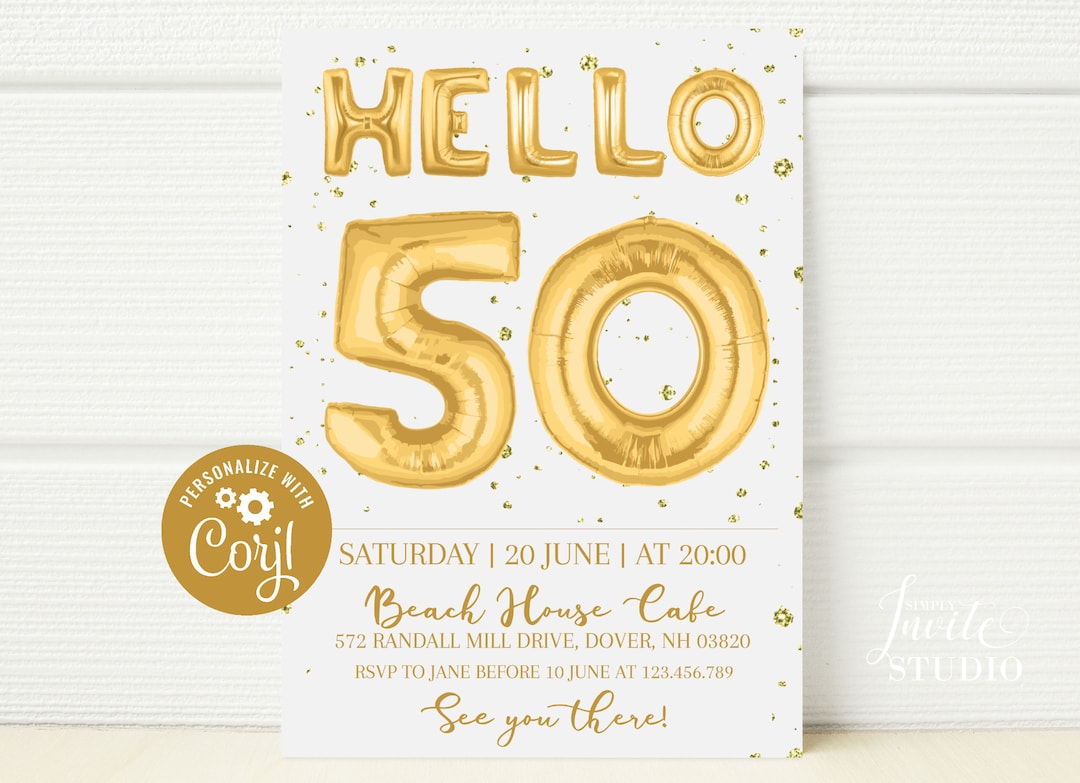 50th Birthday Party Invite Simple 50th Fiftieth Editable - Etsy