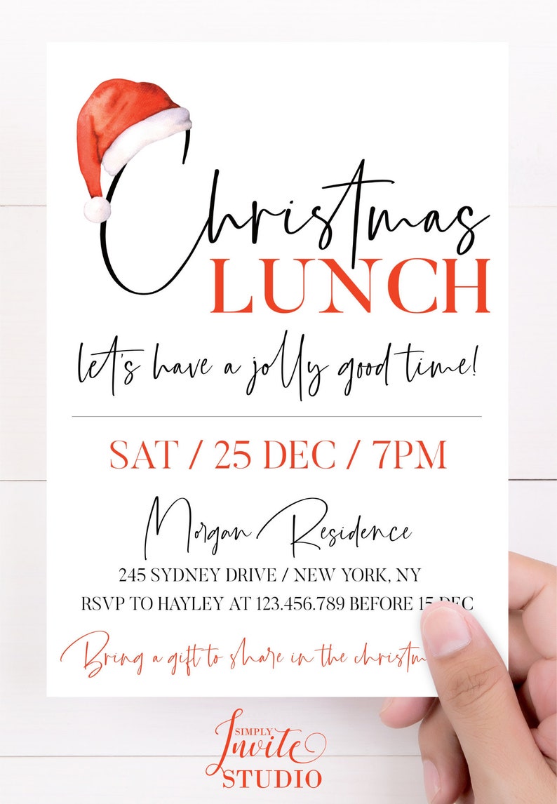 Editable Christmas Lunch Invitation: Hat Party Announcement (digital ...
