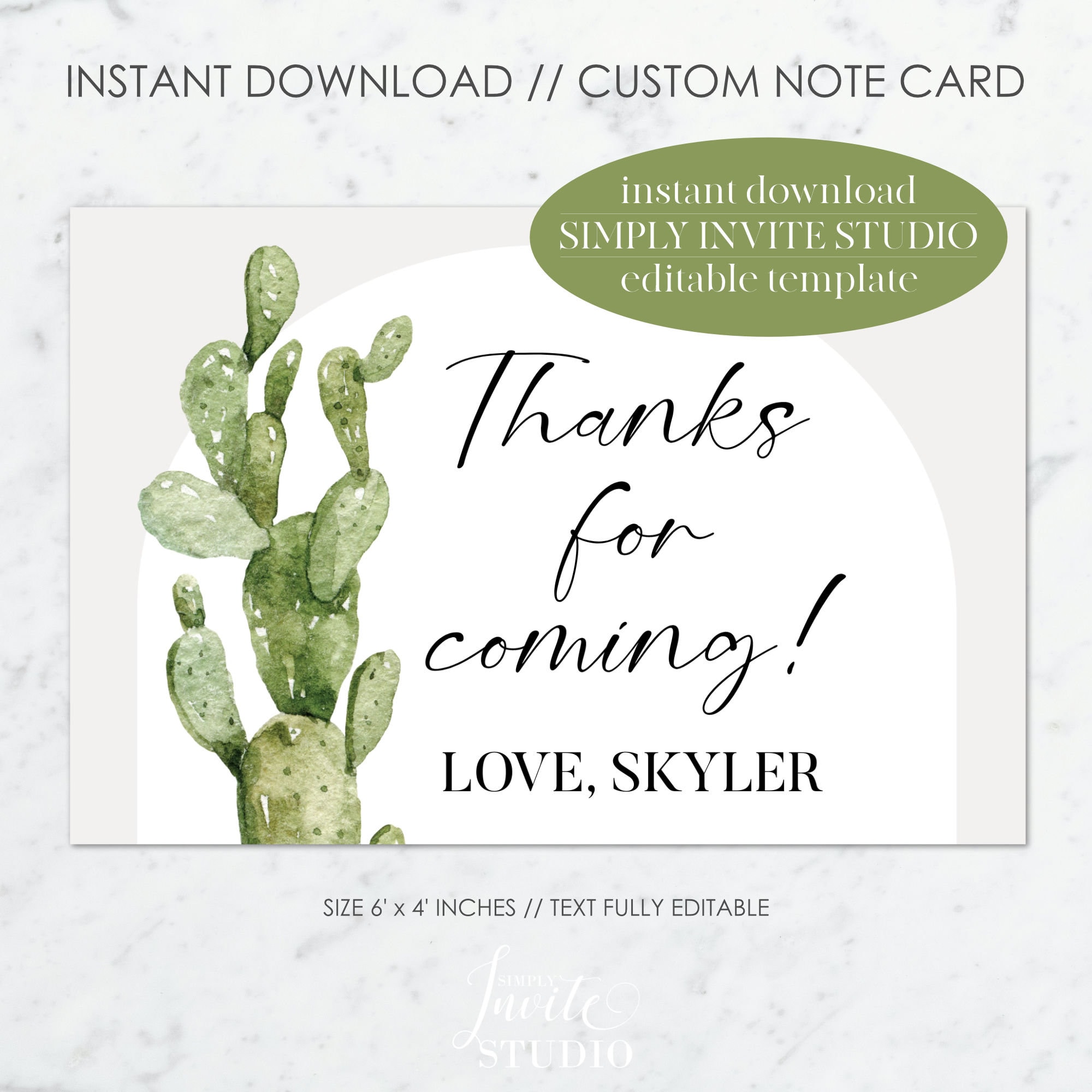 Boho Cactus Thank You Card Template: Editable Baby Shower (instant ...