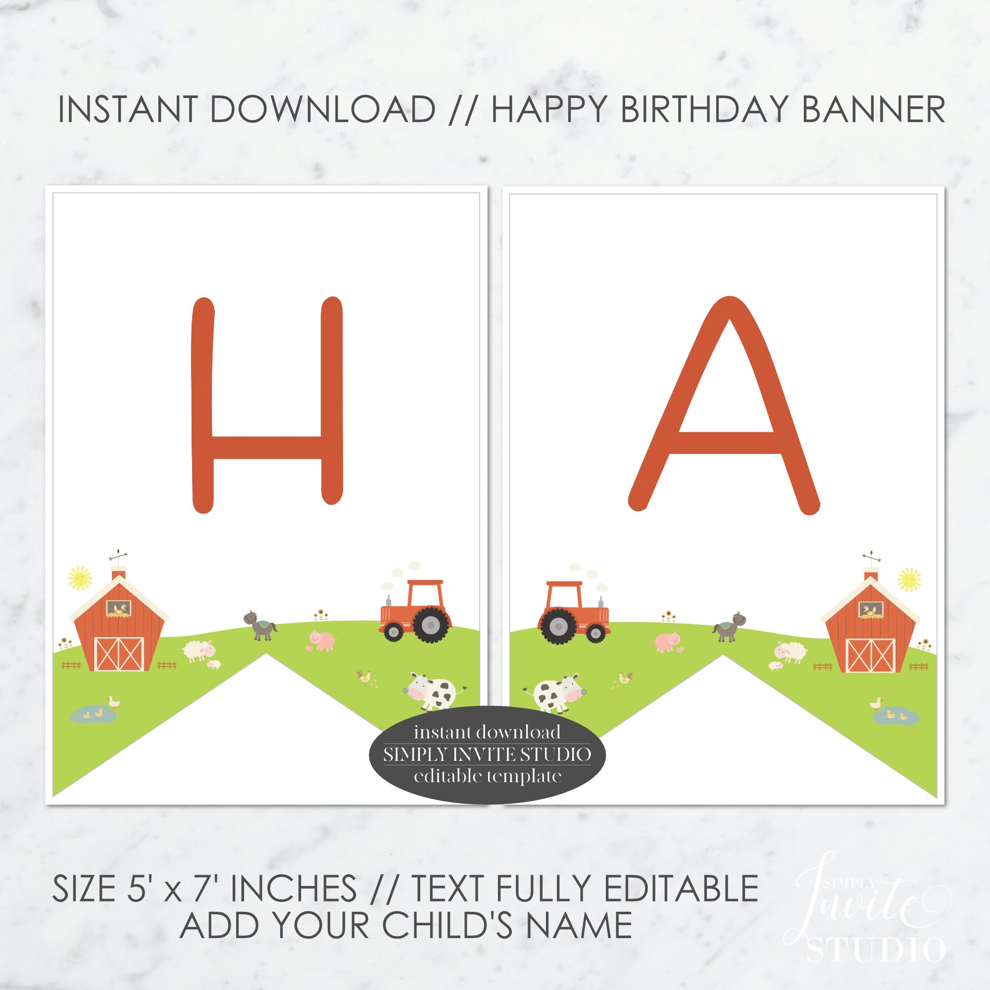 Editable Farm Happy Birthday Banner Boy / Girl Barnyard - Etsy