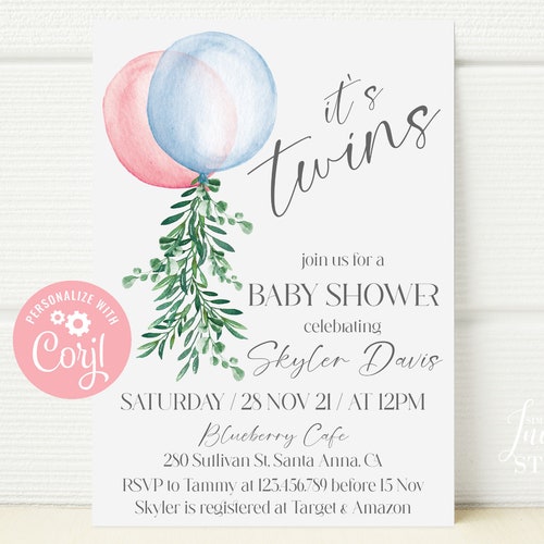 Twins Baby Shower Invitation Boy and Girl Twins Shower Invites - Etsy