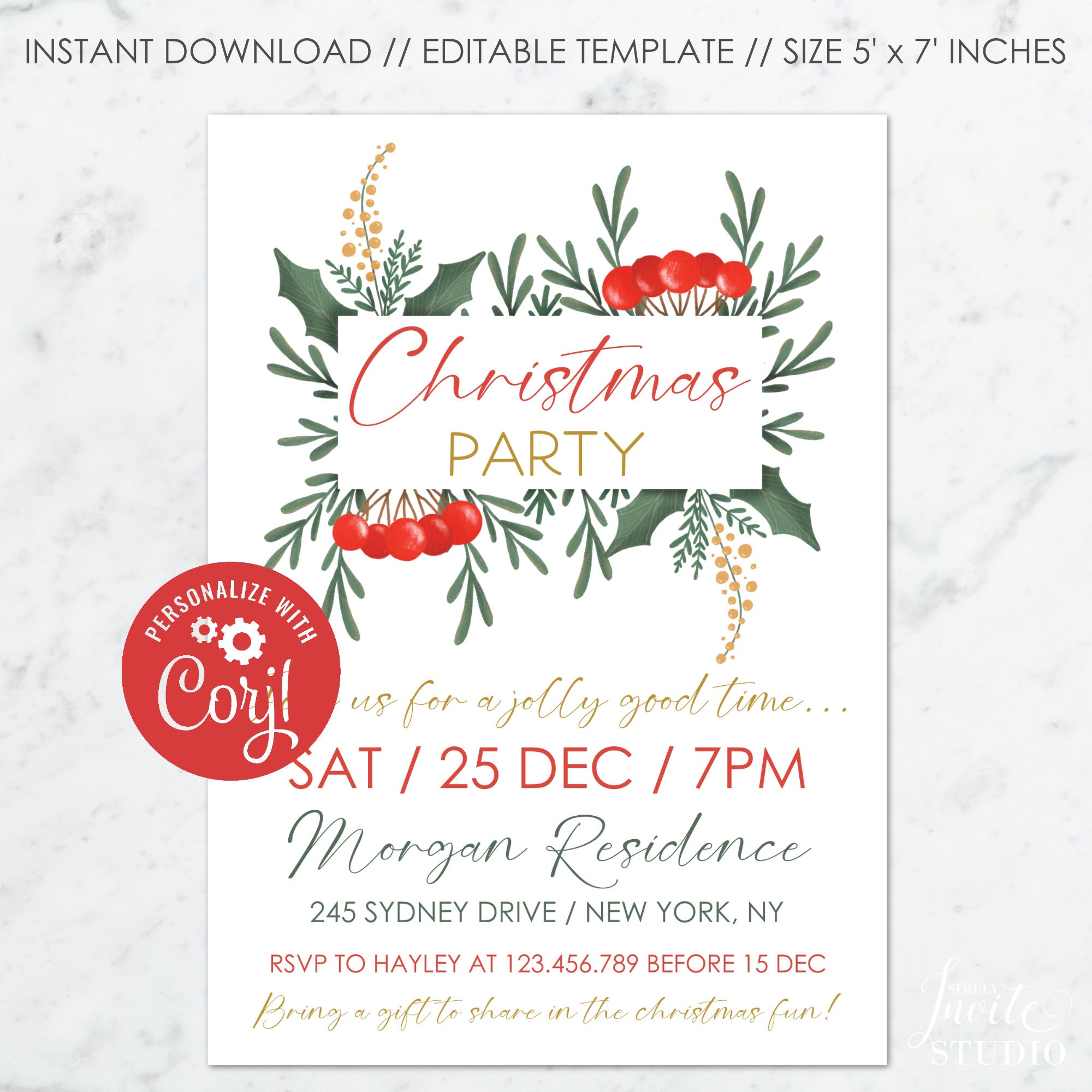 Christmas Party Invitation, Party Announcement, Christmas Hat Party ...