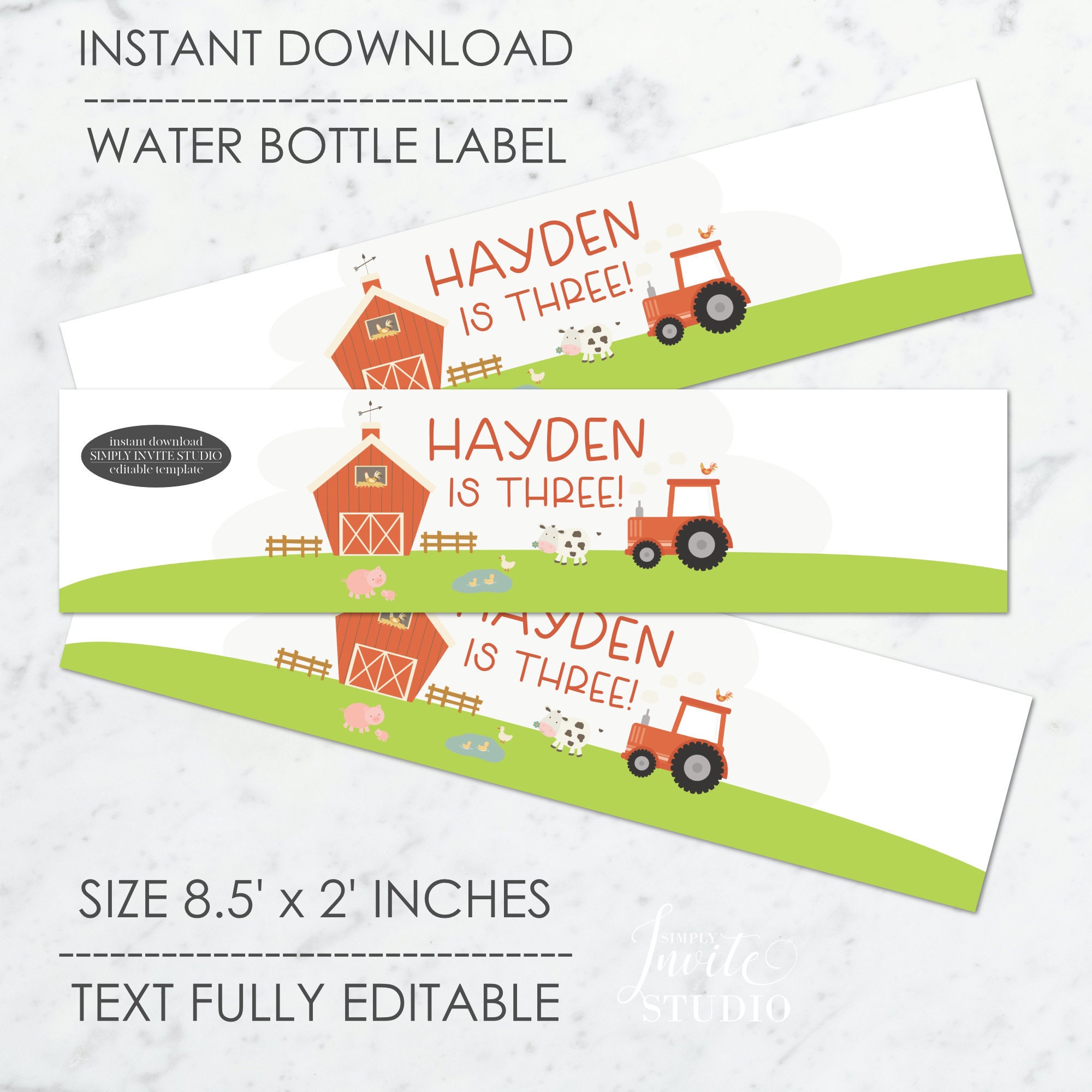 Editable Farm Water Bottle Label, Barnyard Birthday Water Bottle Label ...