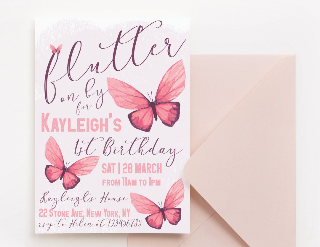 INSTANT DOWNLOAD Pink Butterfly Birthday Invitation, Girl Birthday ...