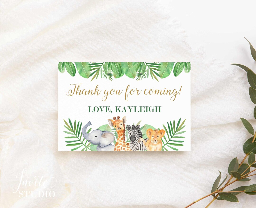 Thank You Custom Card, Safari Editable Birthday Thank You Note, Jungle ...