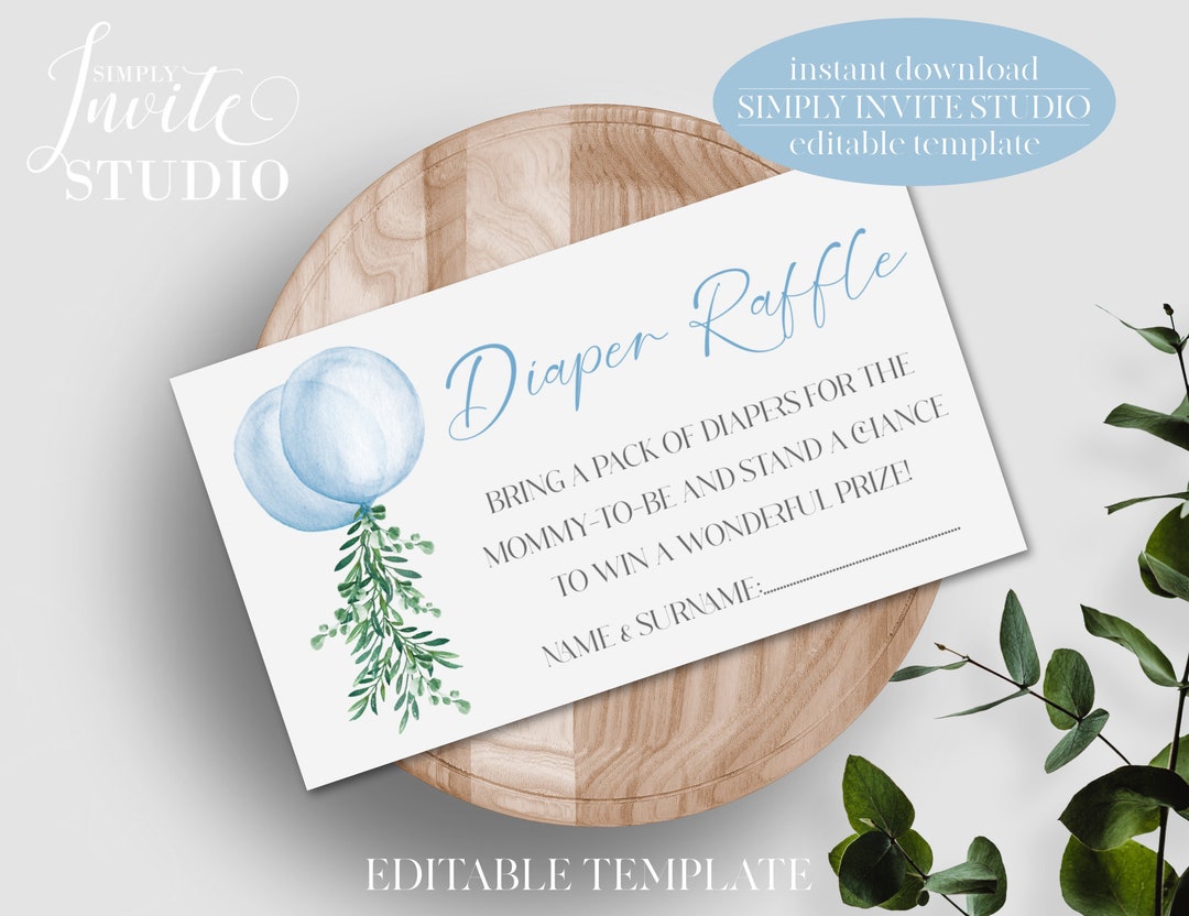 Greenery Balloon Twins Diaper Request Card, Diapers Baby Shower, Blue ...