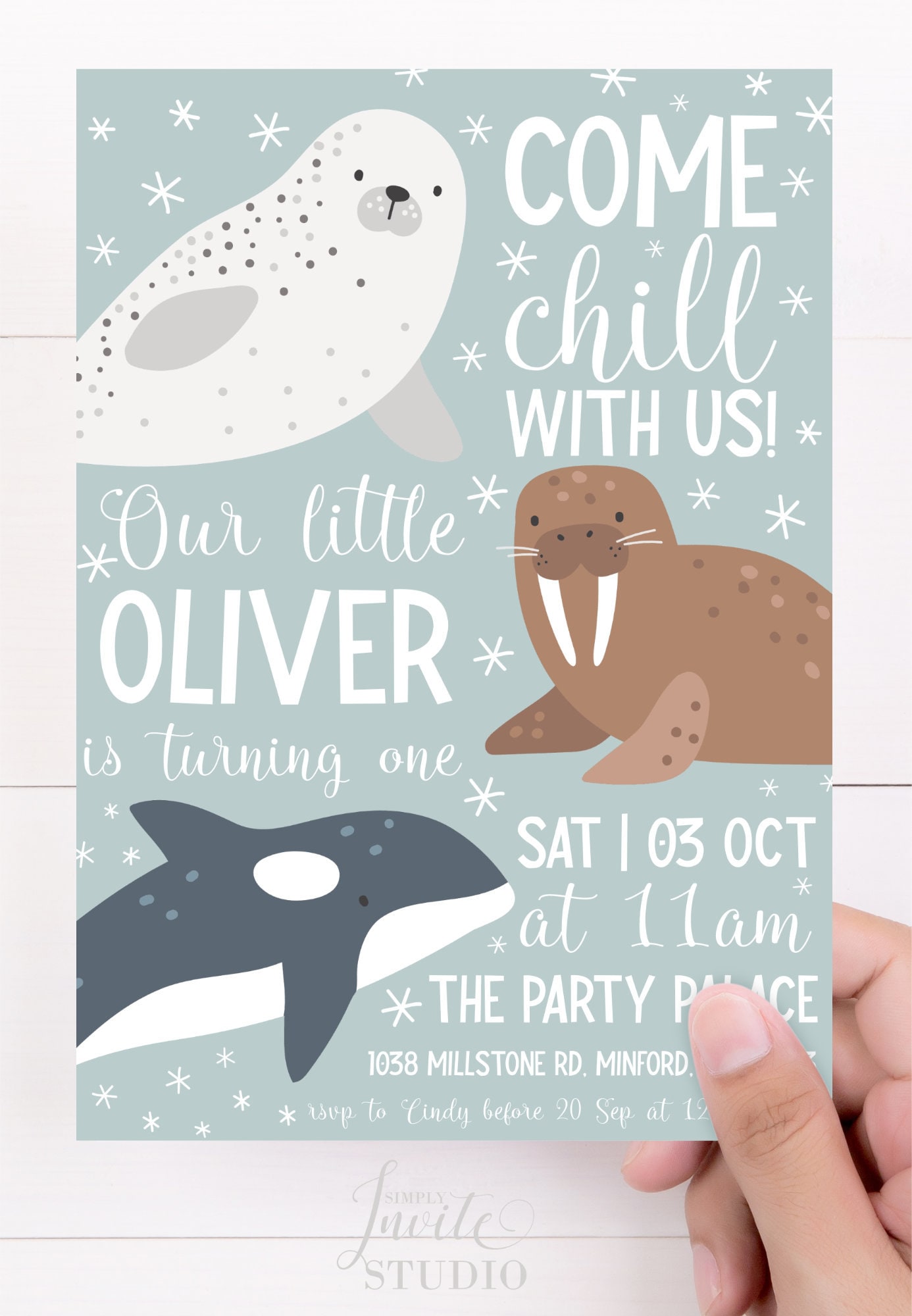 Winter Blue Artic Animals Birthday Party Invitation, Boy Party Invite ...
