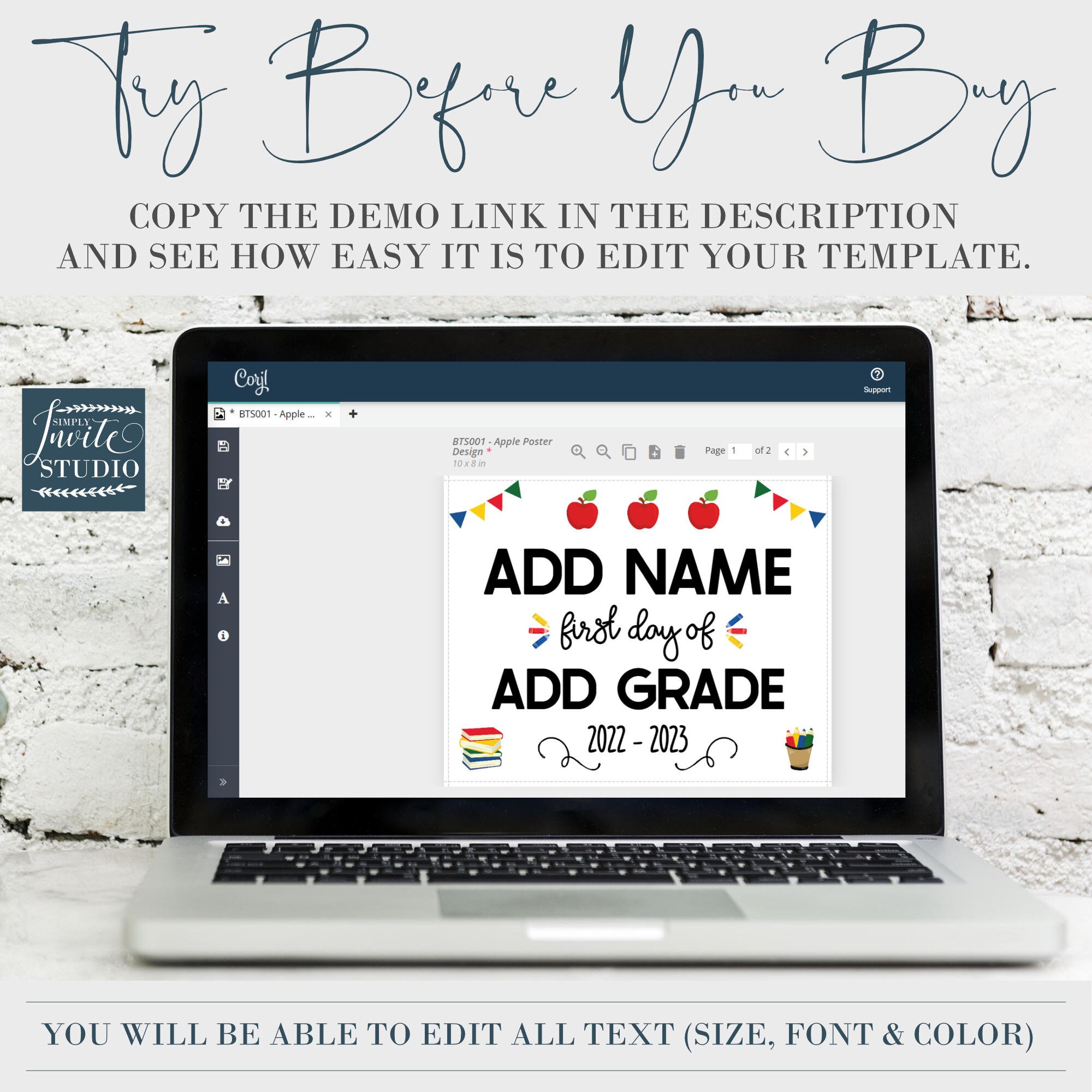 Editable First Day of School Sign Template Digital File - Etsy