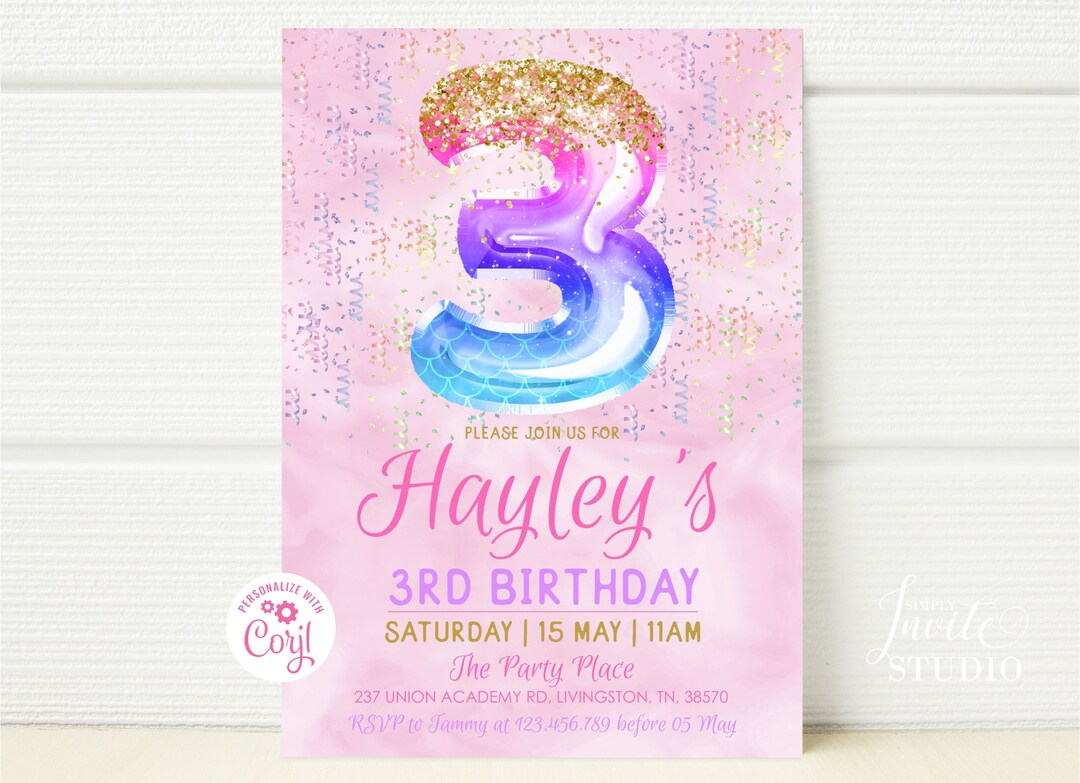 3rd Birthday Invitation Girl 3rd Birthday Party Invitation Rainbow ...