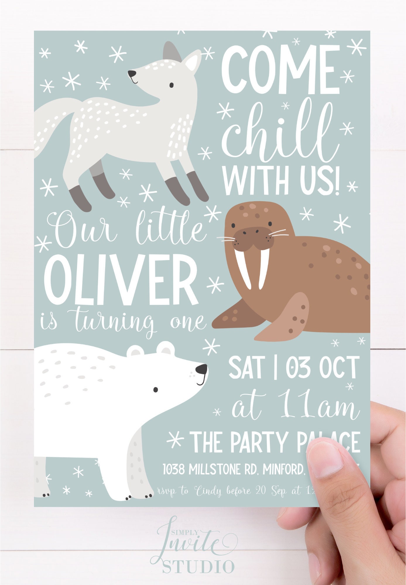 Winter Blue Arctic Animals Birthday Party Invitation, Boy Party Invite ...