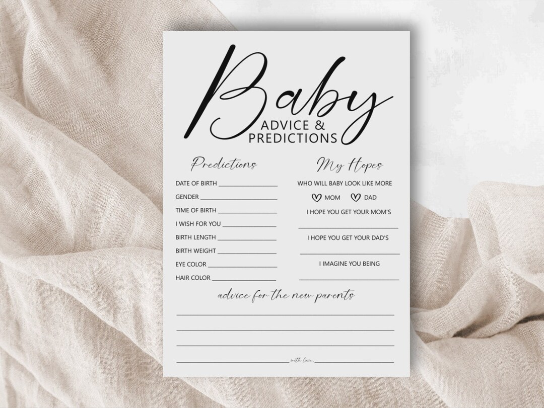 Baby Shower Predictions Card Minimalist | Baby Shower Game | Advice ...