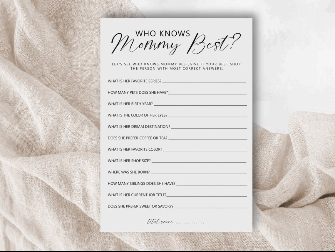 Baby Shower Game Who Knows Mommy Best | How Well Do You Know Mommy ...