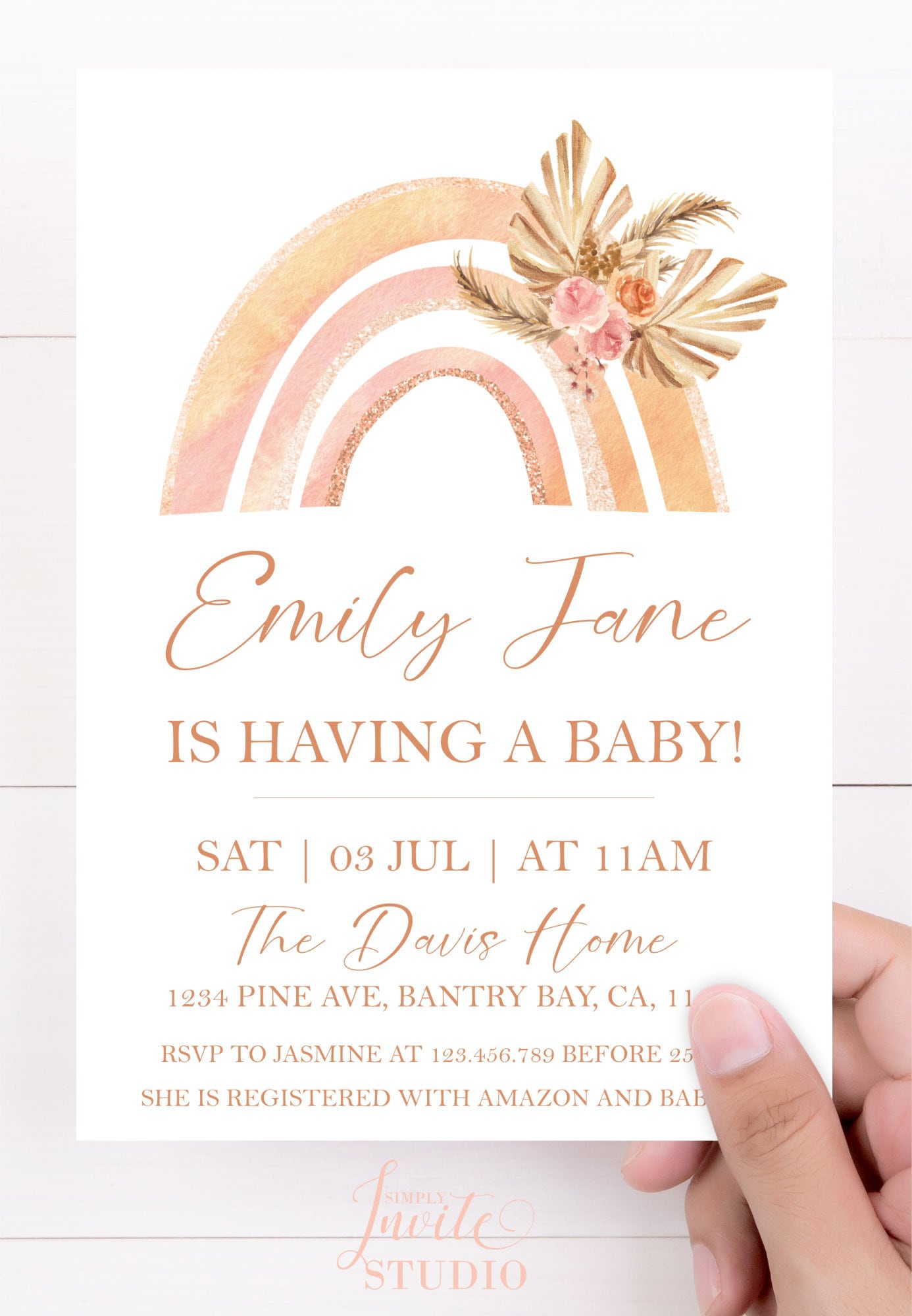BOHO Rainbow Baby Shower Invitation Editable Neutral Rainbow - Etsy