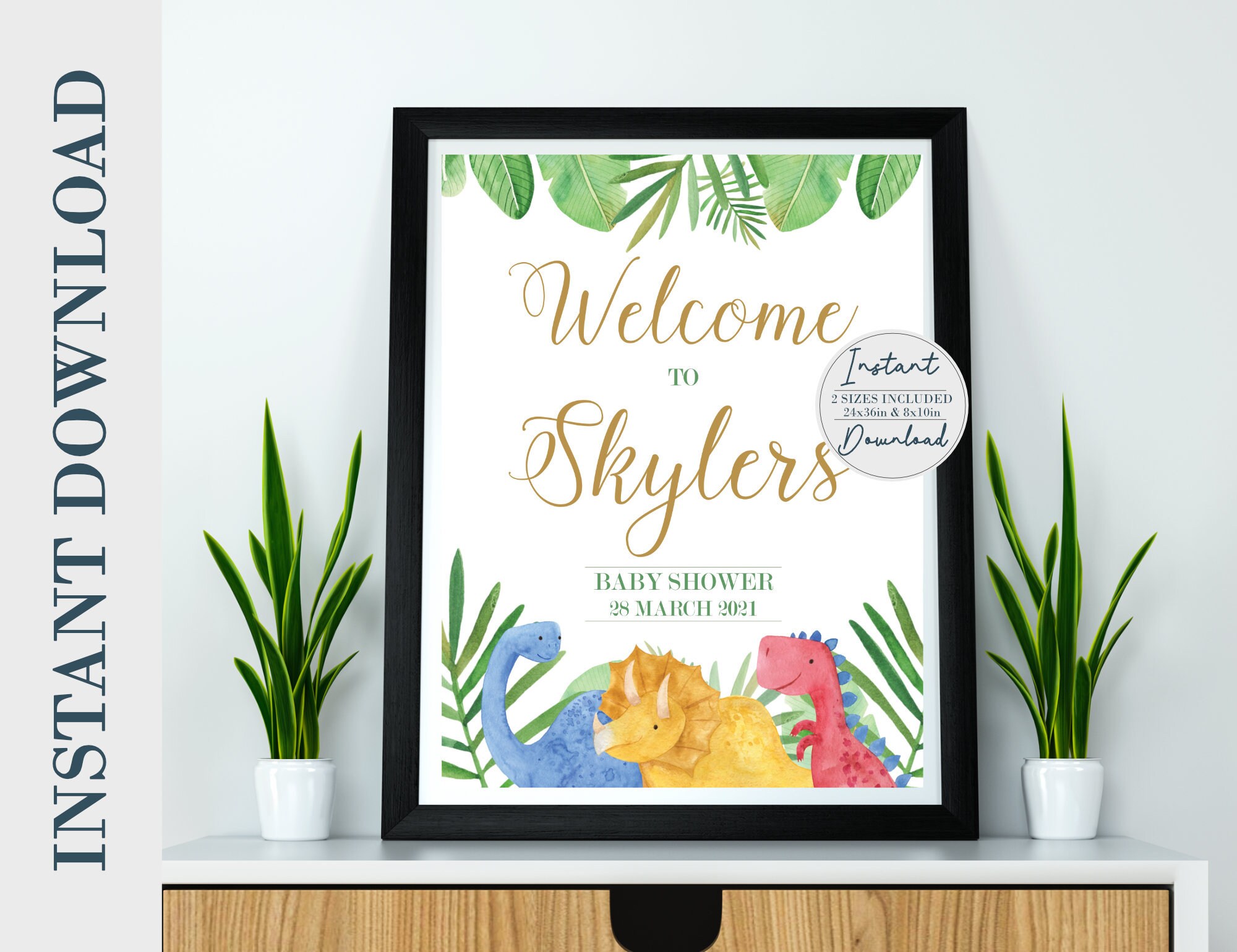 Dinosaur Baby Shower Theme Welcome Sign, Trex Greenery Printable ...