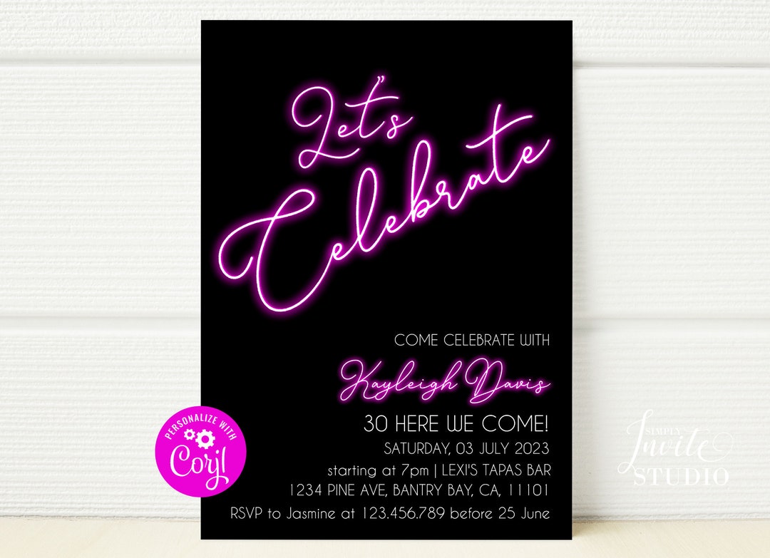 Neon Pink Birthday Invitation: Modern Celebration (editable Instant ...