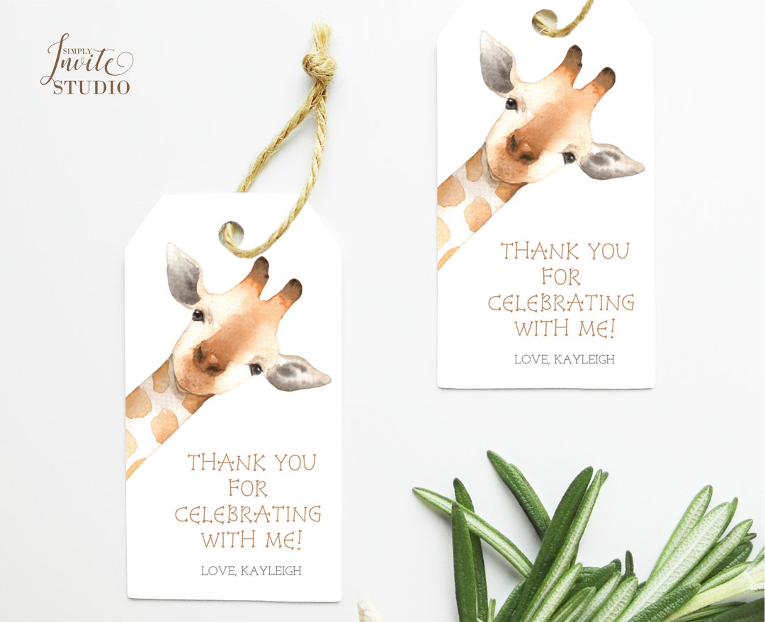 Giraffe Gift Tag, Zoo Giraffe Safari Editable Birthday Gift Tag ...