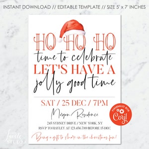 EDITABLE Christmas Party Invitation, Party Announcement, Christmas Hat ...