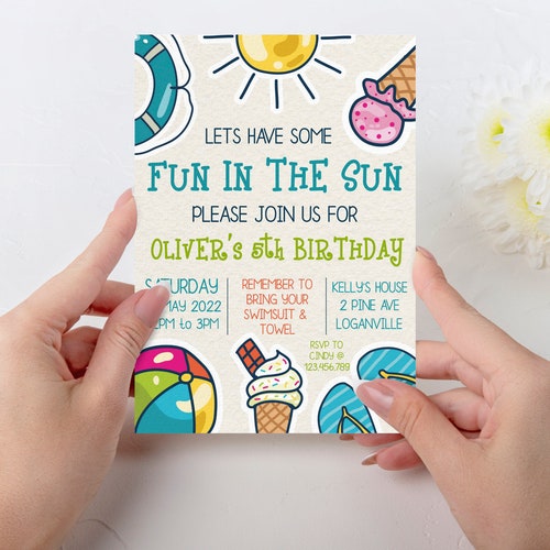Summer Fun Birthday Party Invitation Fun in the Sun - Etsy