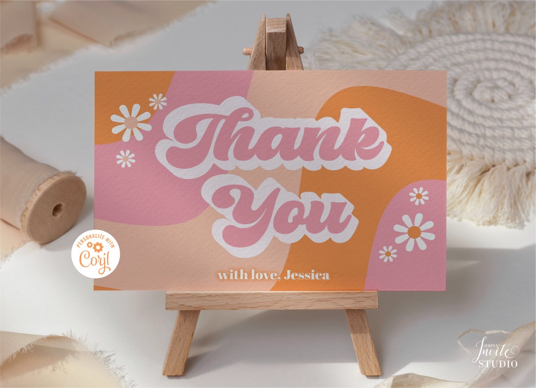 Groovy 70s Thank You Card: Retro Daisy Baby Shower, Bridal, Wedding ...