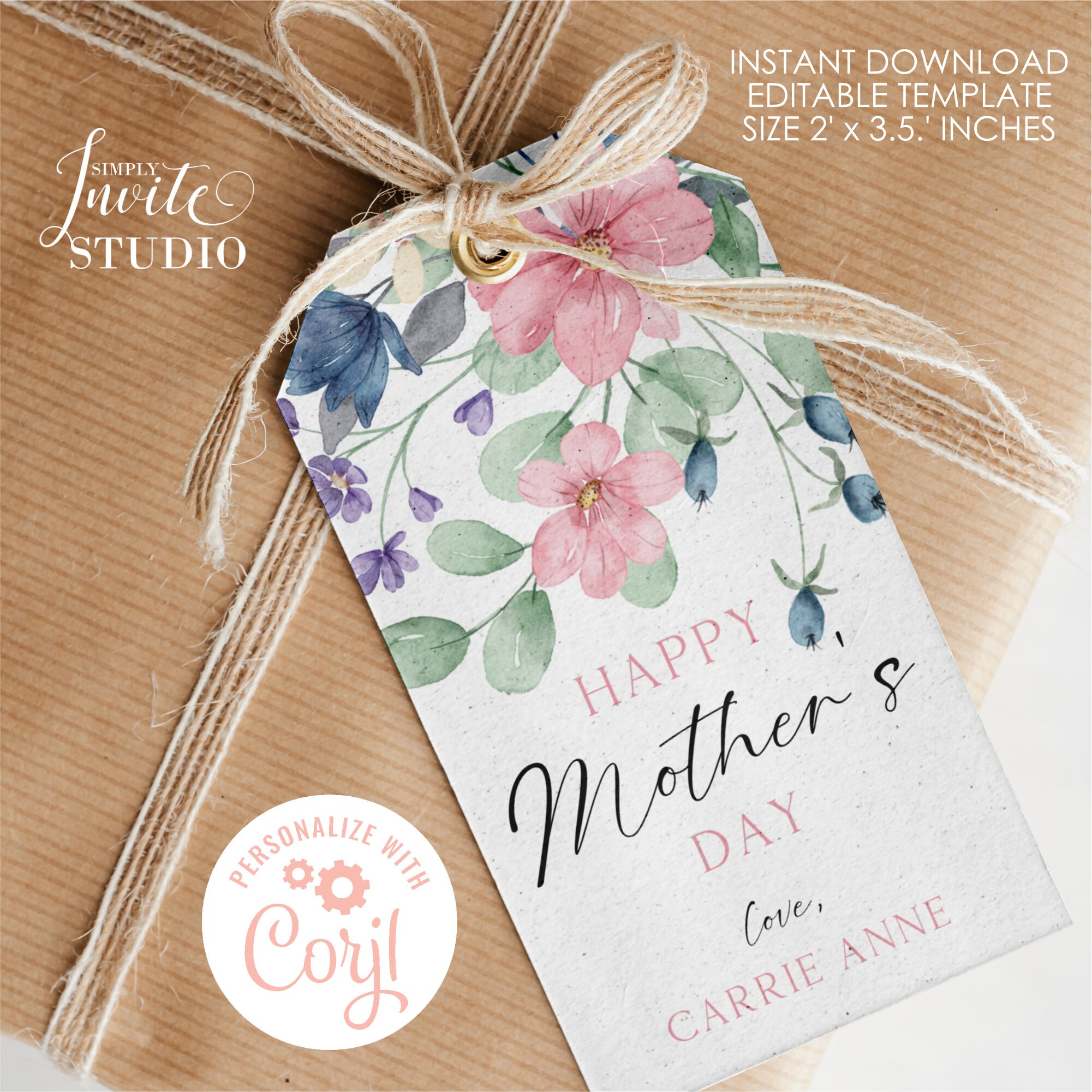 Blush Pink Floral Mother's Day Gift Tags, Printable Mom Tags, Mother's ...
