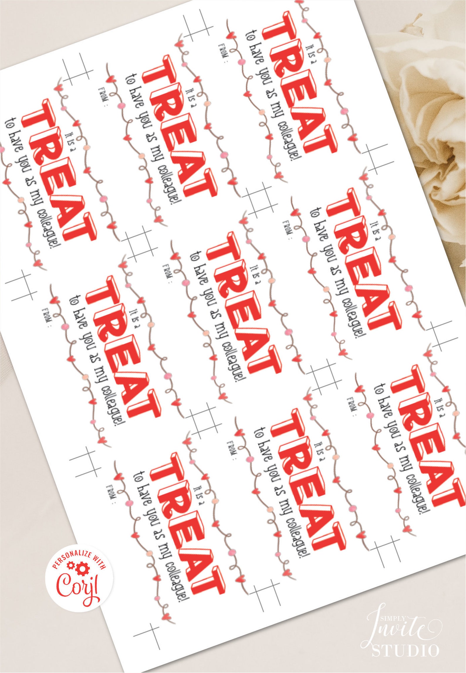 Treat Colleague Valentine's Day Tag, Office Valentine Treat Bag Note ...