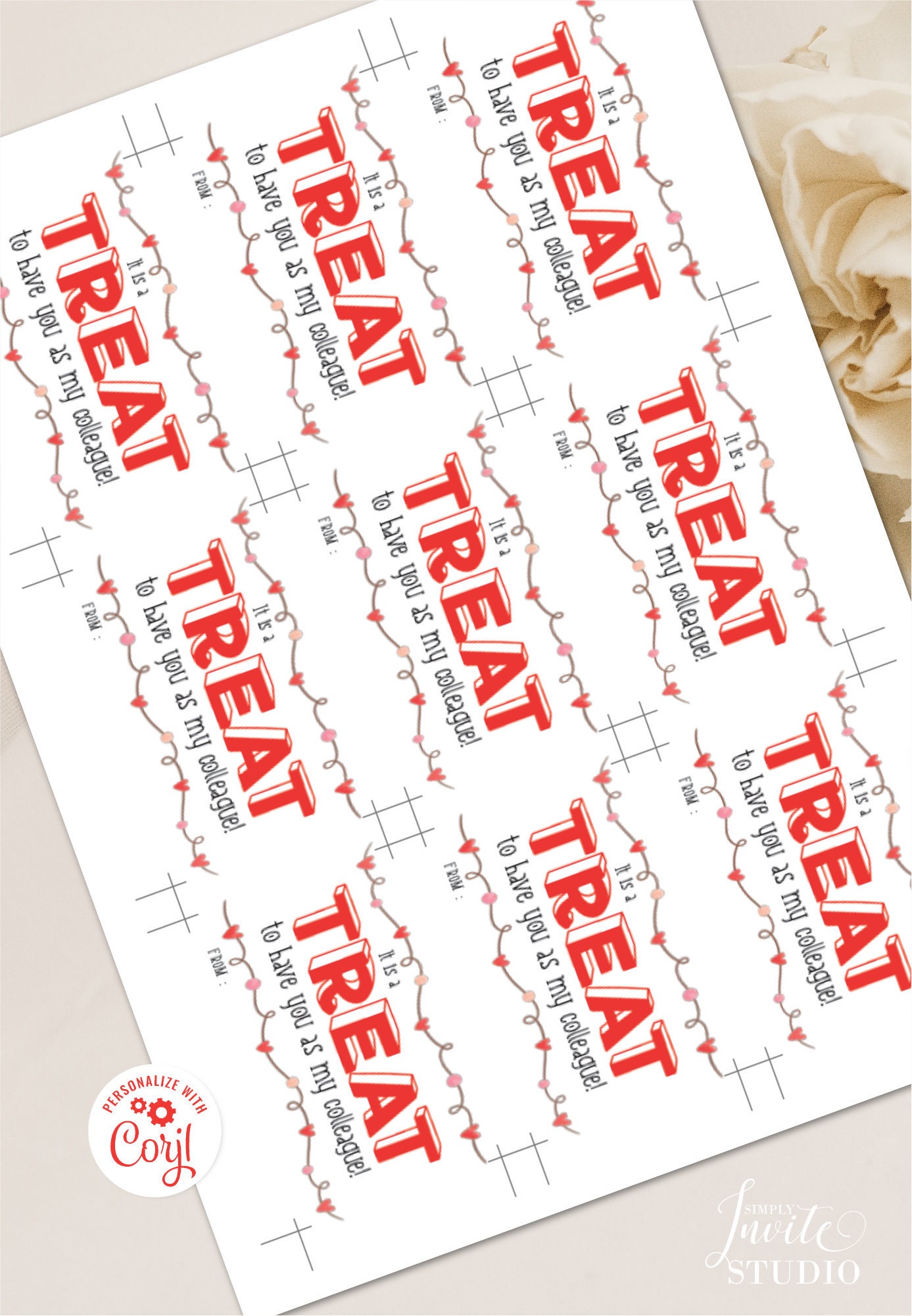 Treat Colleague Valentine's Day Tag, Office Valentine Treat Bag Note ...