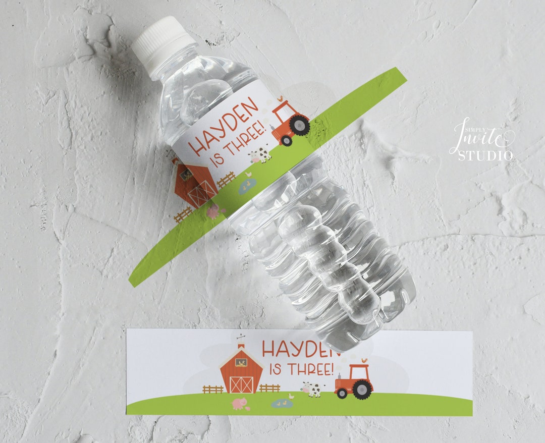 Editable Farm Water Bottle Label, Barnyard Birthday Water Bottle Label ...