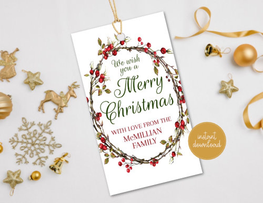 Editable Christmas Favor Tags, Holiday Gift Tag, Printable Merry ...