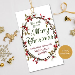 Editable Christmas Favor Tags, Holiday Gift Tag, Printable Merry ...