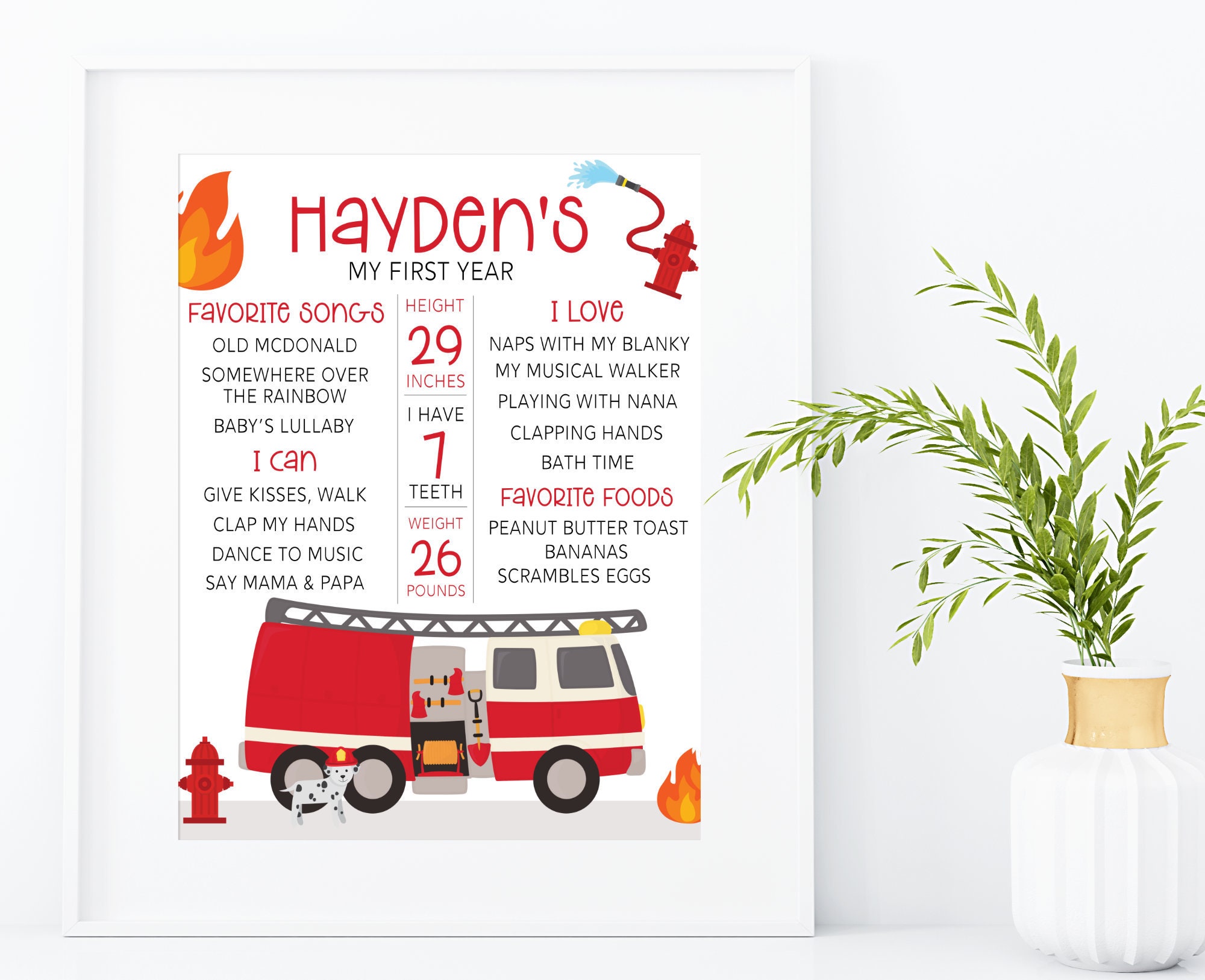 Fire Truck Birthday Milestone Poster, Editable 1st Party Milestone Sign ...