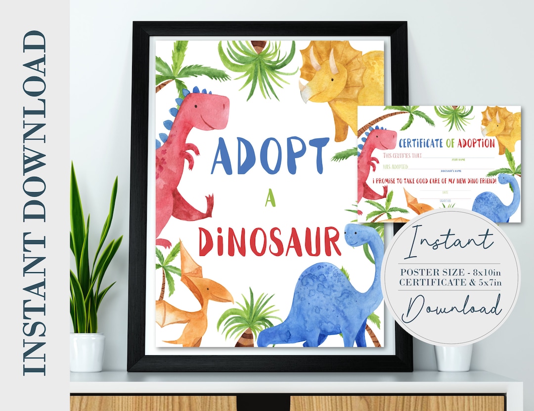 Dinosaur Adoption Poster & Certificate: Birthday Party Template ...