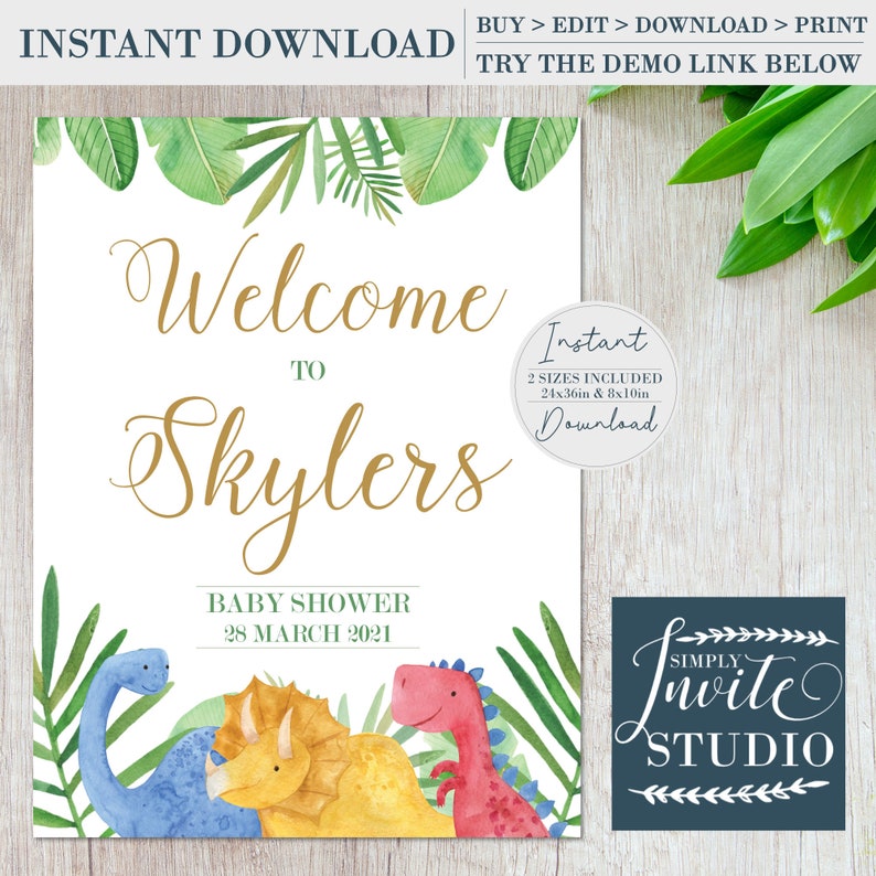 Dinosaur Baby Shower Theme Welcome Sign Trex Greenery - Etsy