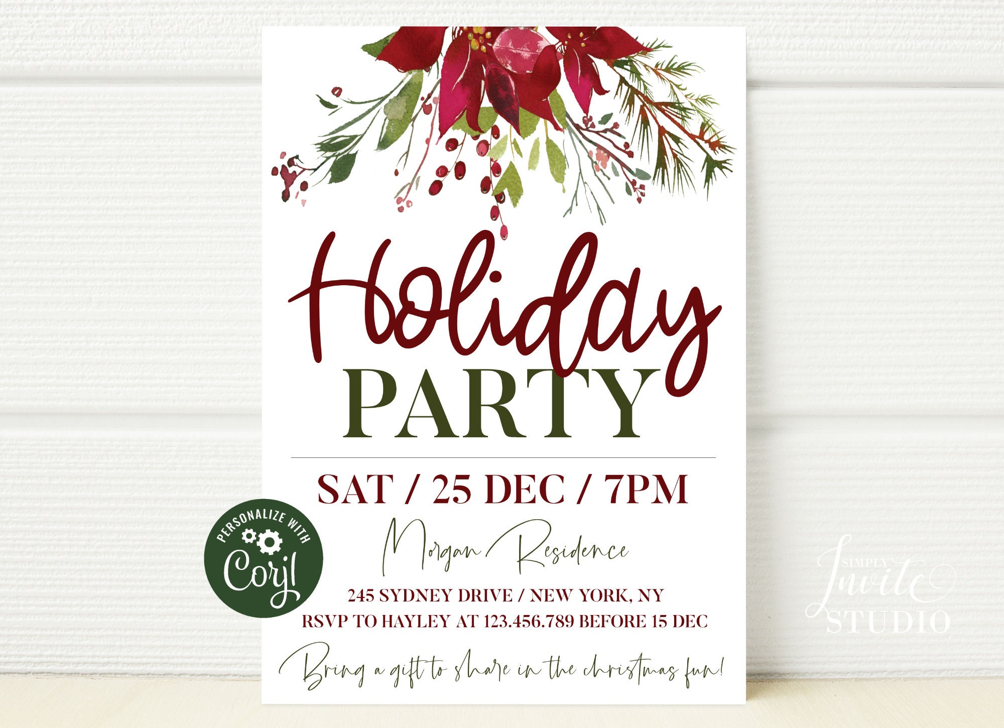 Editable Holiday Party Invitation: Christmas Dinner Invite (instant ...