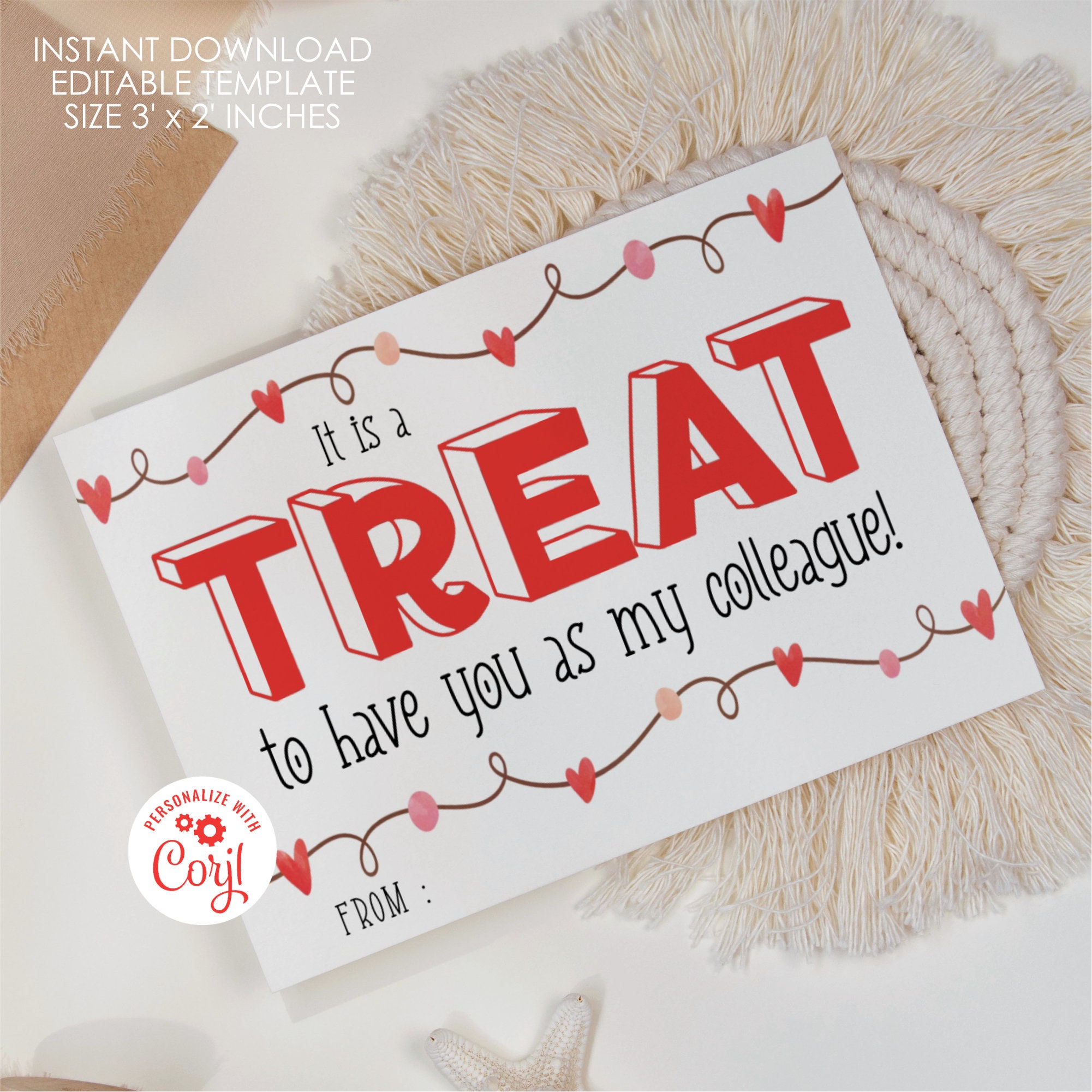 Treat Colleague Valentine's Day Tag, Office Valentine Treat Bag Note ...