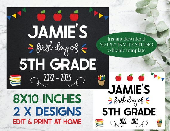 Editable First Day of School Sign Template Digital File - Etsy