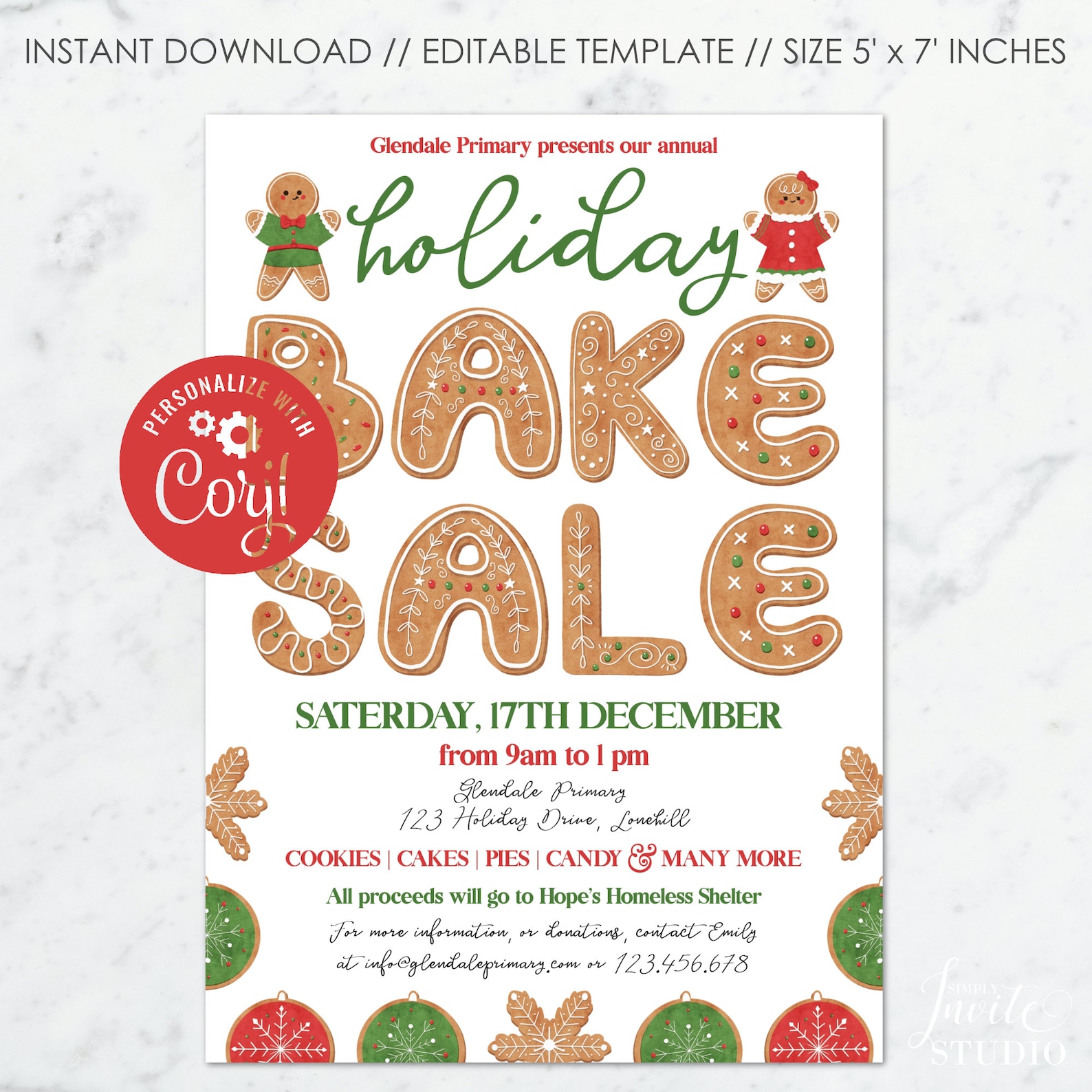 Christmas Holiday Bake Sale Flyer Editable Template, School Fundraiser ...