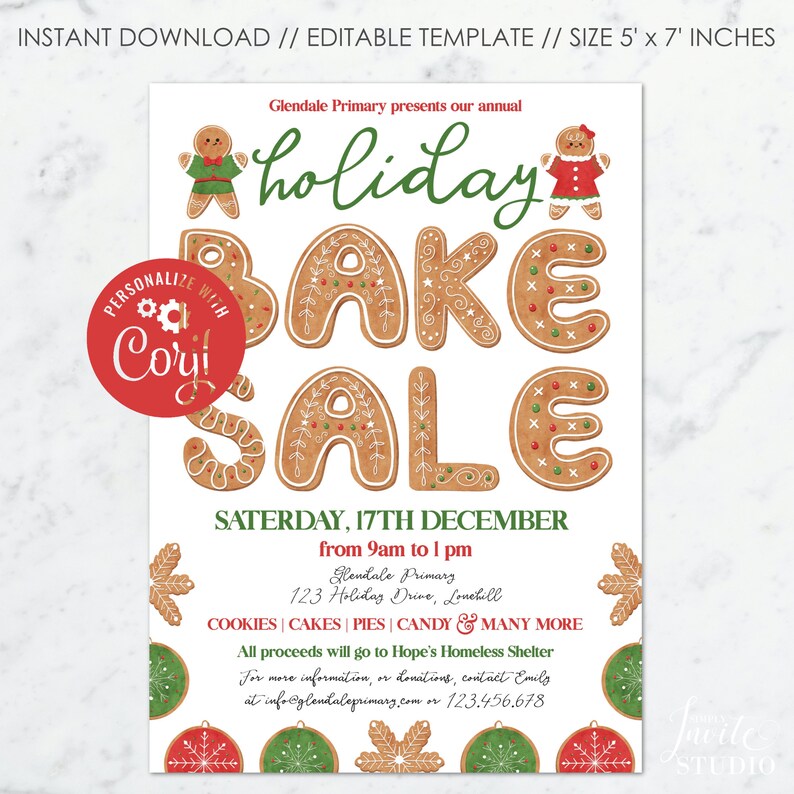 Christmas Holiday Bake Sale Flyer Editable Template, School Fundraiser ...