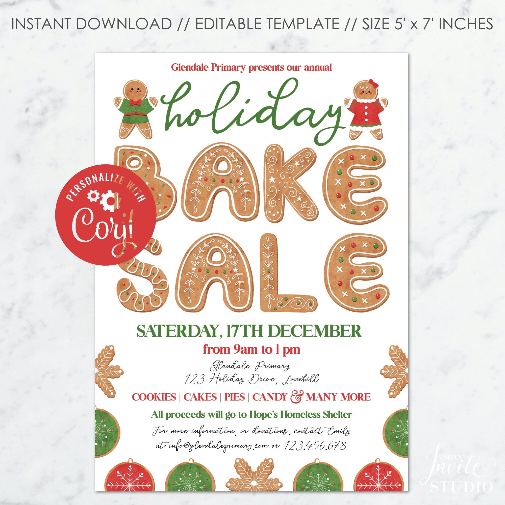 Christmas Holiday Bake Sale Flyer Editable Template, School Fundraiser ...