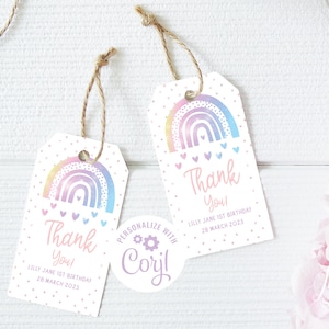Glitter Rainbow Thank You Tag: Girl Birthday Party (editable Template ...
