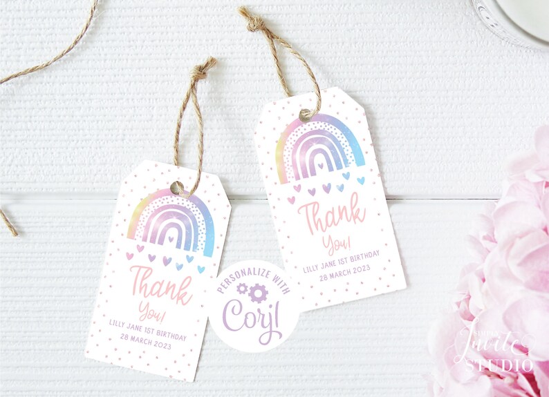 Glitter Rainbow Thank You Tag: Girl Birthday Party (editable Template ...