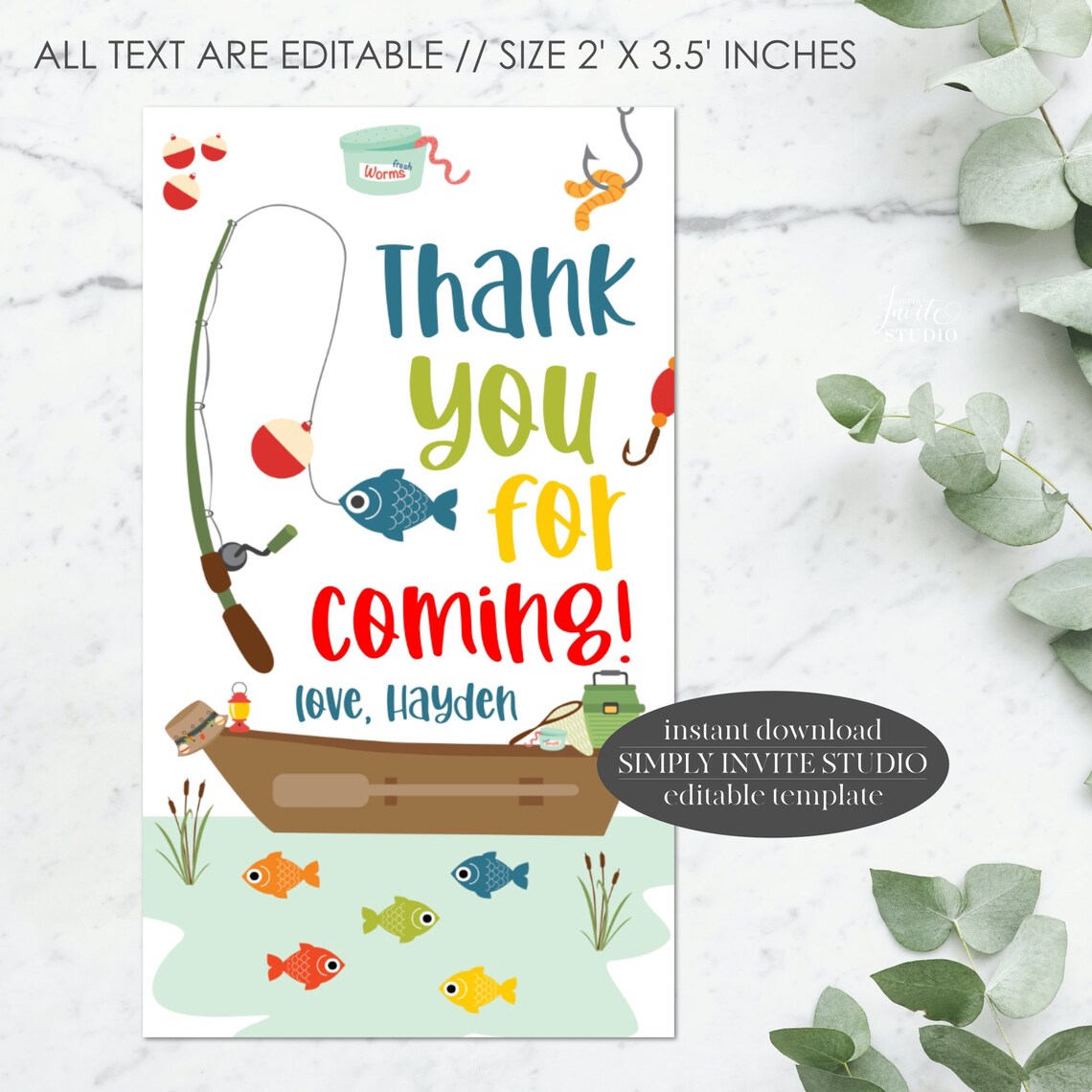 Editable Fishing Thank You Tag, Boy Birthday Gift Tag, Fishing Boat ...