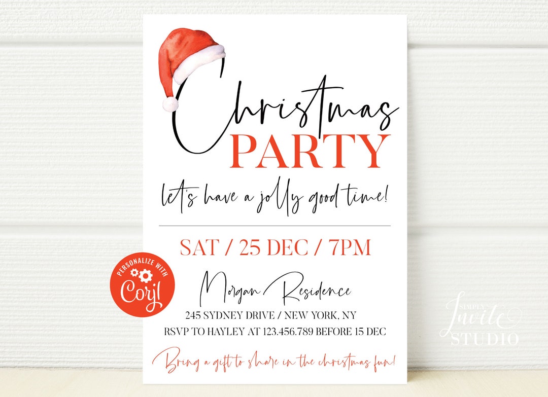 EDITABLE Christmas Party Invitation, Party Announcement, Christmas Hat ...