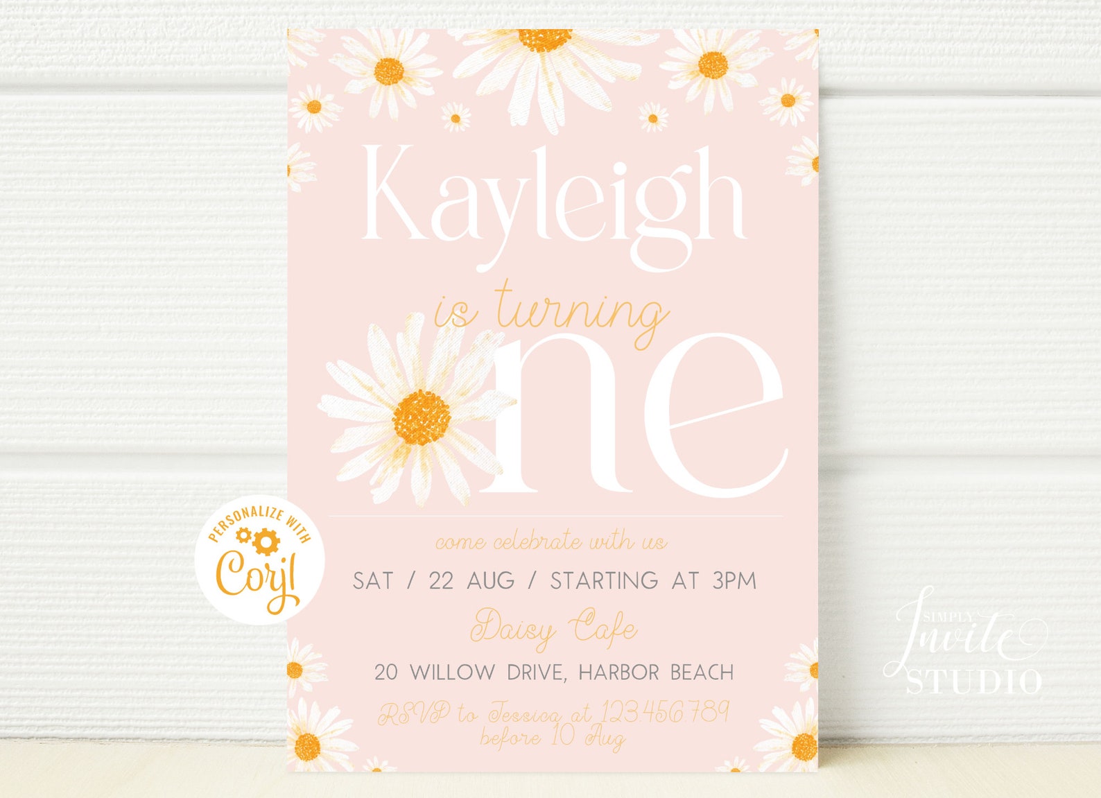 DAISY 1st Girl Birthday Invitation Wildflower Blush Pink - Etsy