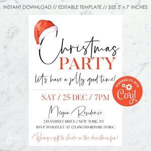 EDITABLE Christmas Party Invitation, Party Announcement, Christmas Hat ...