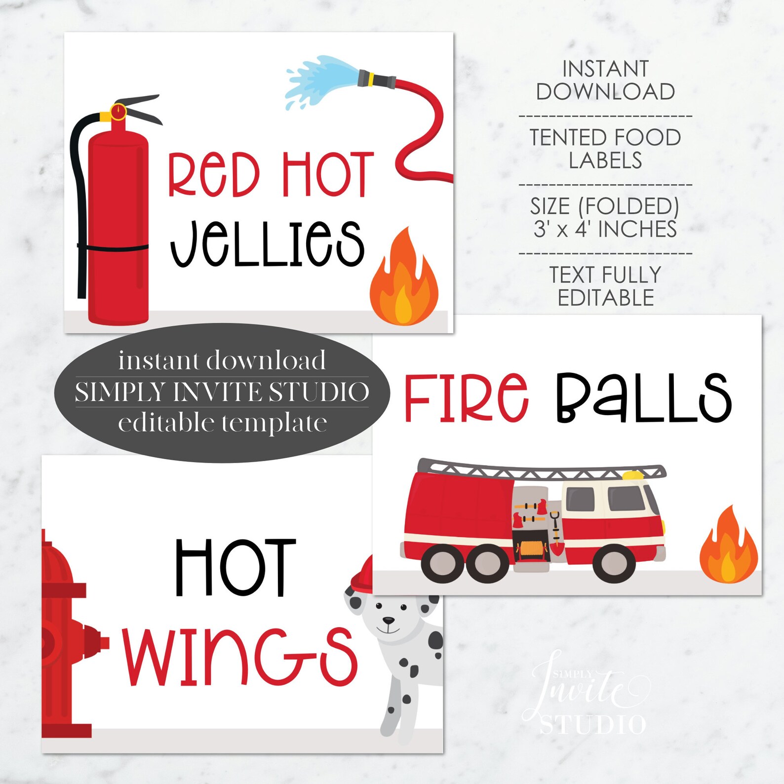 Fire Truck Food Labels, Fire Engine Editable Birthday Food Tents, Boy ...
