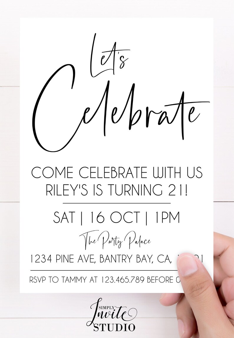 Lets Celebrate Birthday Invitation Template Monochrome Black - Etsy